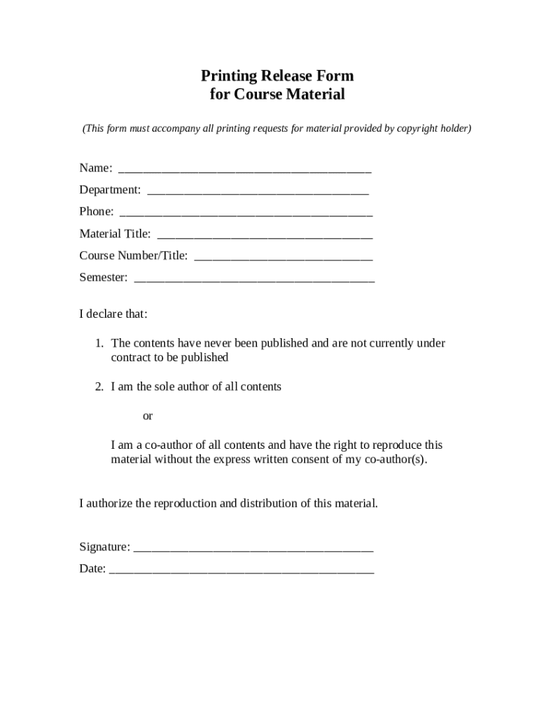 Printing Release Doc Template | pdfFiller