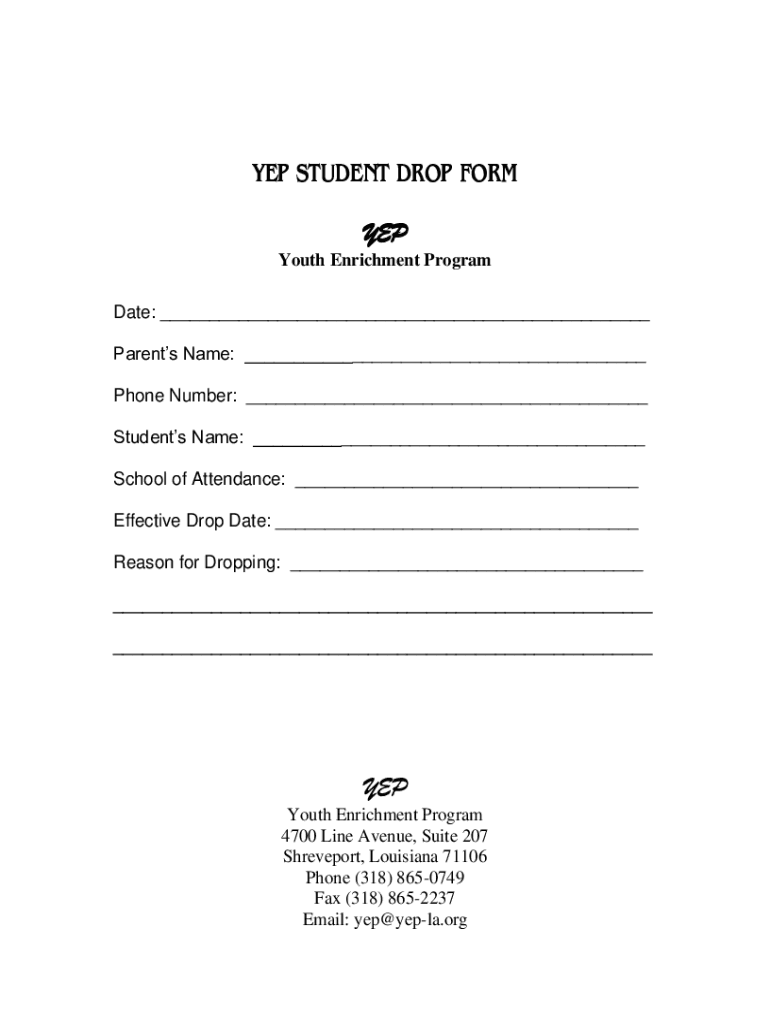 Remplissable En Ligne YEP Student Drop-Off Form (AM) Fax Email Imprimer ...