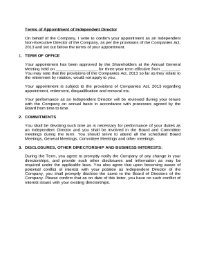 of Non-Executive Director letter of appointment Doc Template | pdfFiller