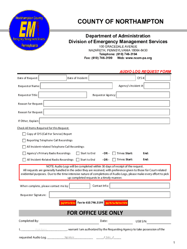 Fillable Online Audio Log Request Form Fax Email Print - pdfFiller