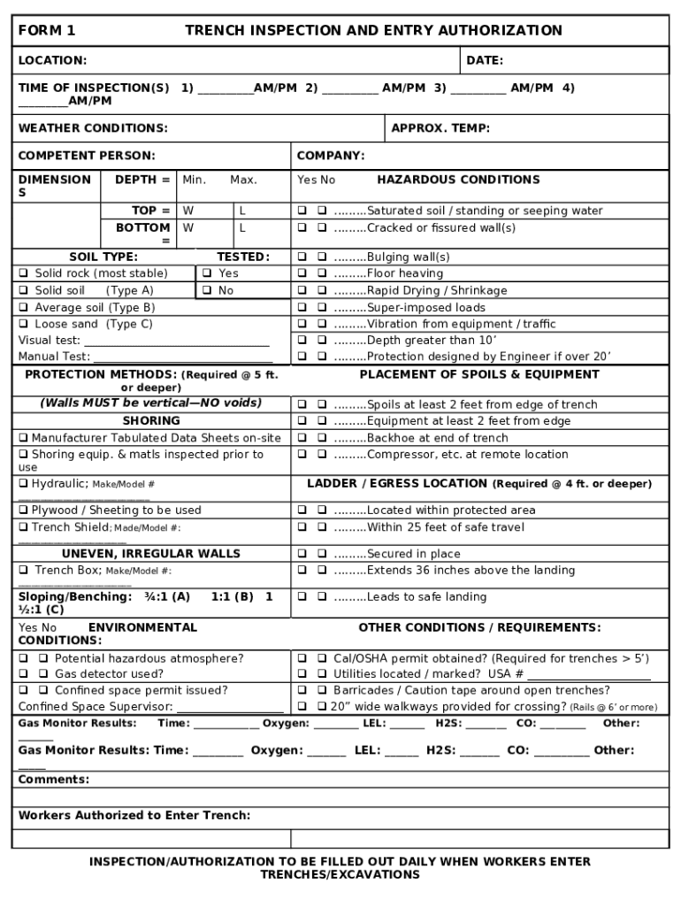 1TRENCH INSPECTION AND ENTRY AUTHORIZATION Doc Template | pdfFiller