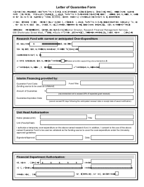 Fillable Online Letter of Guarantee Form - Research Funds Fax Email Print - pdfFiller