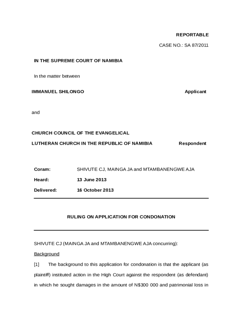 Fillable Online the evangelical lutheran church in namibia (elcin) and ...