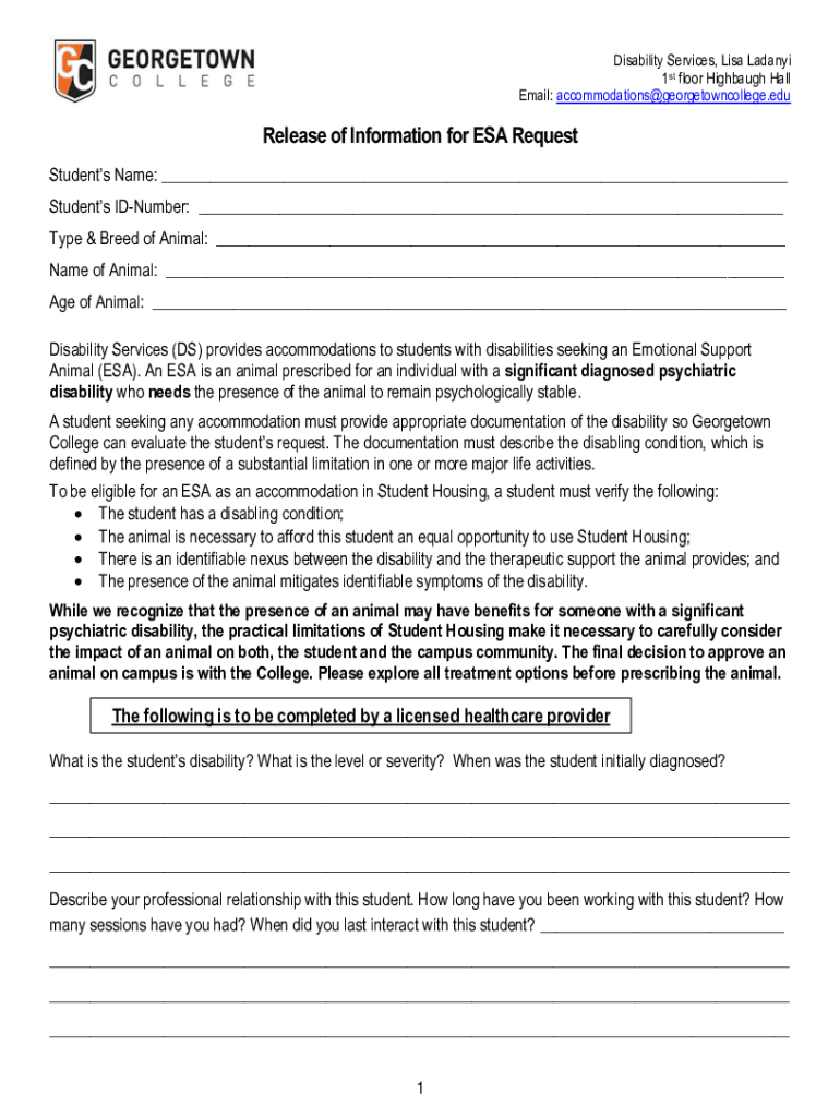 Fillable Online Release of Information for ESA Request Fax Email Print ...