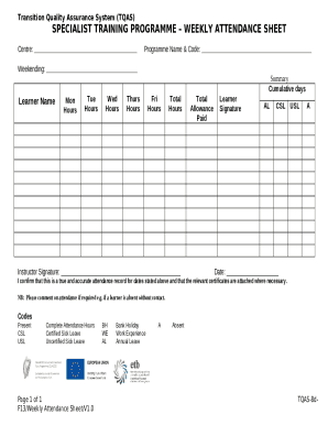 NATIONAL LEARNING NETWORKWEEKLY ATTENDANCE SHEET Doc Template | pdfFiller