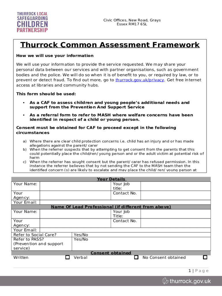 Thurrock Council - Common Assessment Framework. Thurrock Council ...