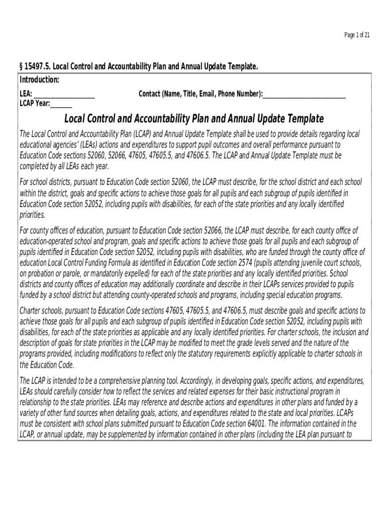 Local Control and Accountability Plan (LCAP) Approval ... Doc Template | pdfFiller