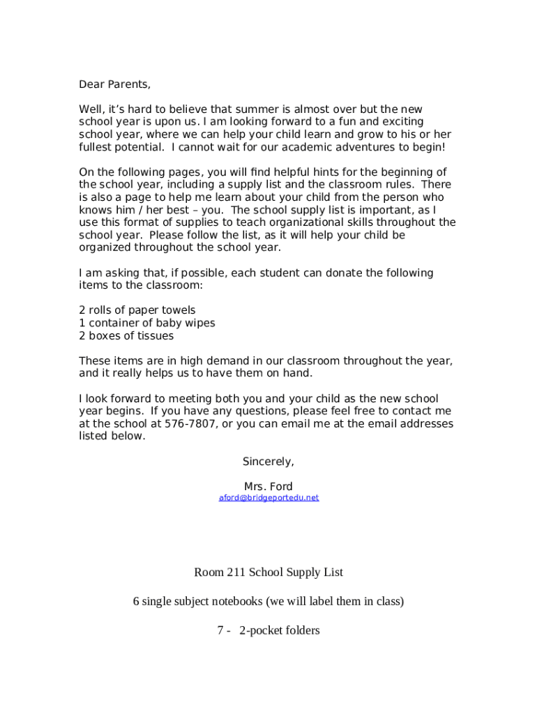 Welcome Back to School Message from the Superintendent Doc Template ...