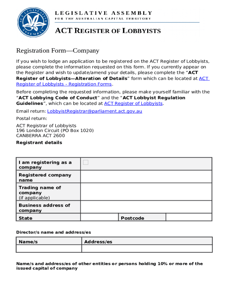 ACT Register of Lobbyists Registration - Partnership Doc Template ...