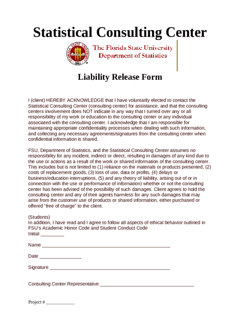 Statistical Consulting Center Liability Release - Studylib Doc Template | pdfFiller