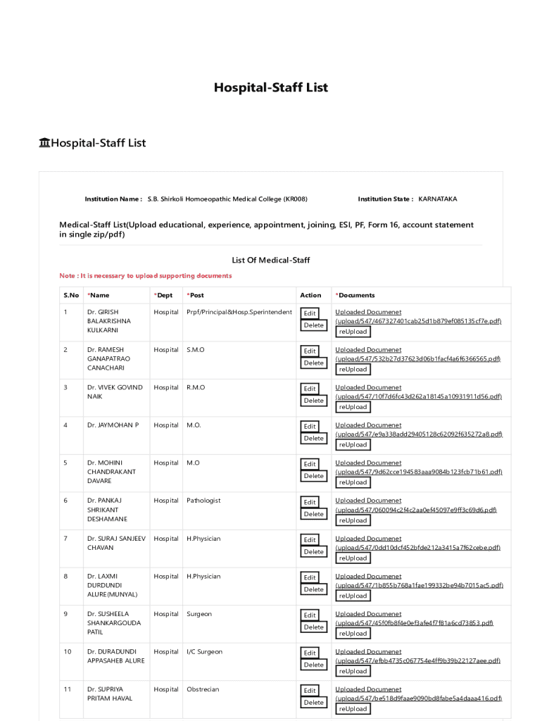 Fillable Online Hospital-Staff List Fax Email Print - pdfFiller