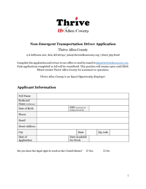 Fillable Online Non-Emergent Transportation Driver Application ... Fax ...