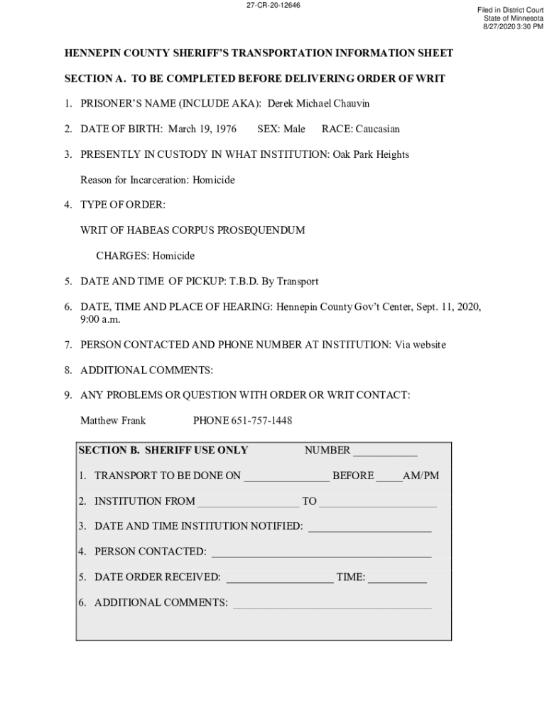 Fillable Online hennepin county sheriff's transportation information ...