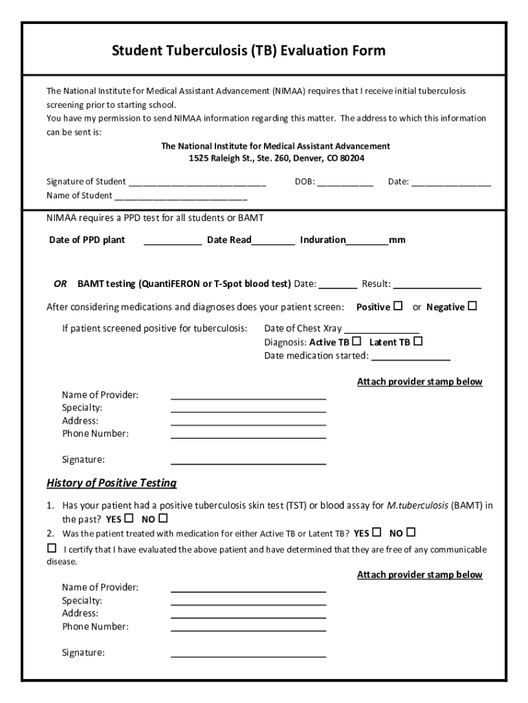 Fillable Online Student Tuberculosis (TB) Evaluation Form Fax Email ...
