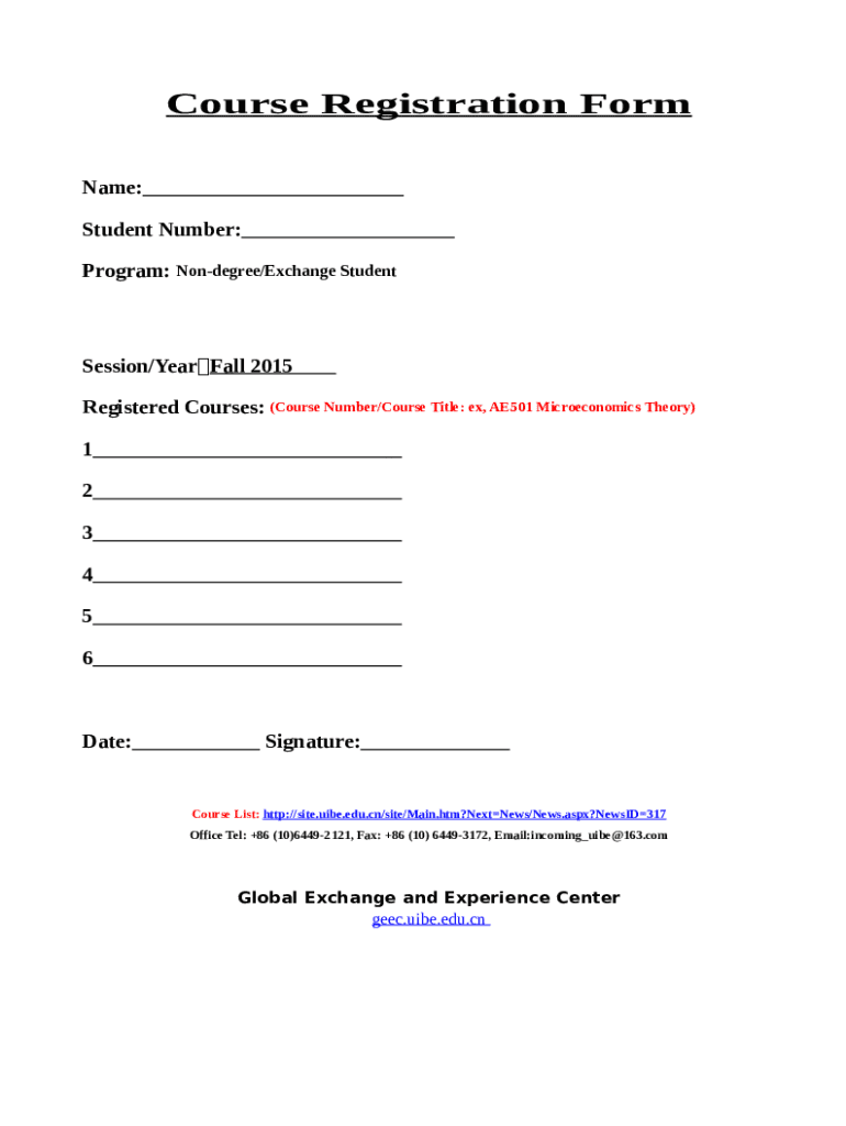 AE Course Registration Doc Template | pdfFiller