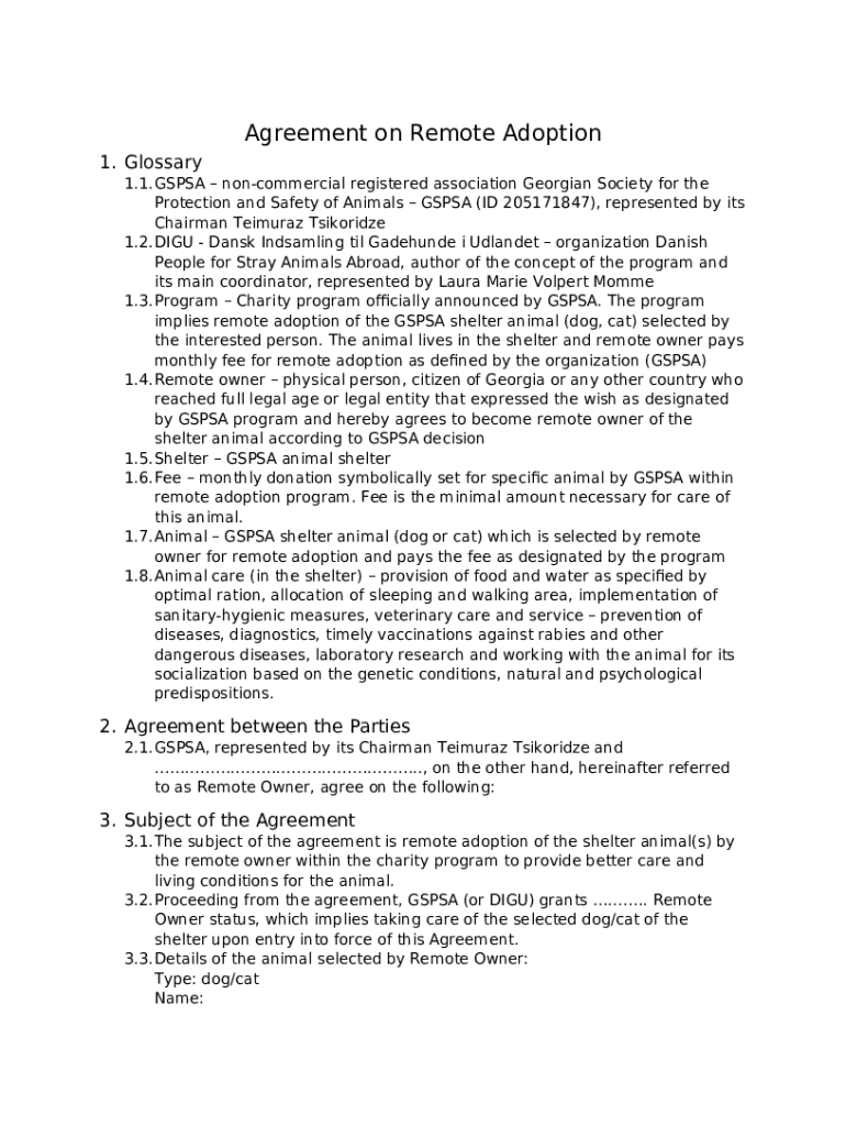 Agreement on Remote Adoption Doc Template | pdfFiller