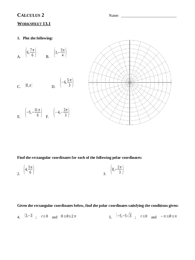 MATH153 - POLAR PRACTICE WORKSHEET 1 ... - Chegg Doc Template | pdfFiller