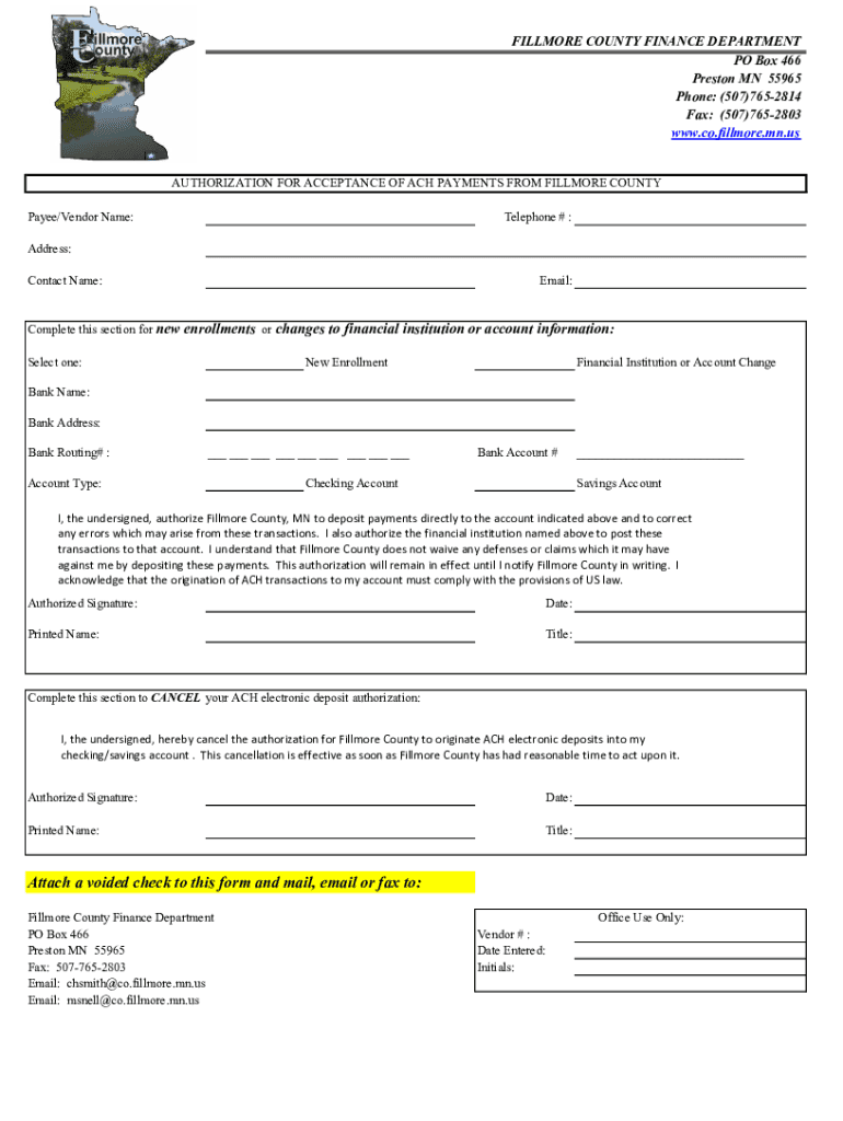 Fillable Online ACH Authorization Form-Payables 2023.xlsx Fax Email Print - pdfFiller