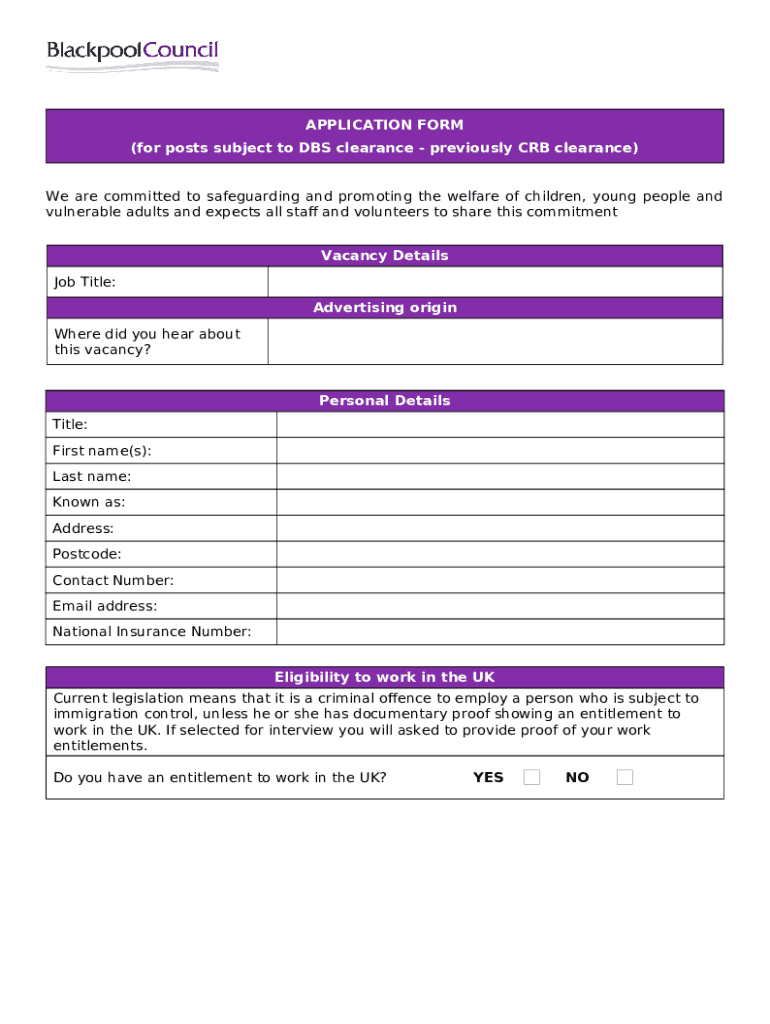 (for posts subject to DBS clearance - previously CRB clearance) Doc ...