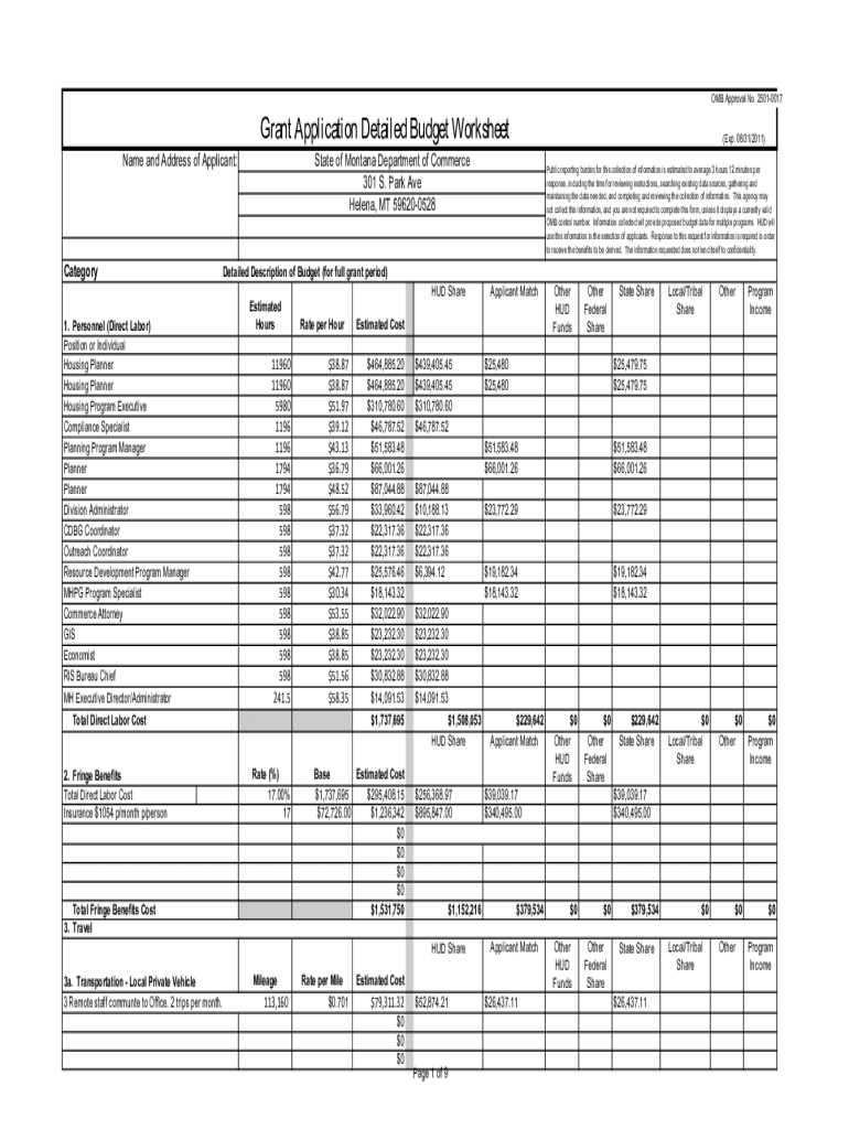 Fillable Online comdev mt HUD Form 424-CBW Budget Form Fax Email Print ...