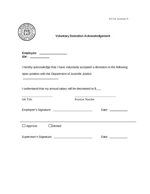 Attachment D: Voluntary Demotion Acknowledgement Doc Template | pdfFiller