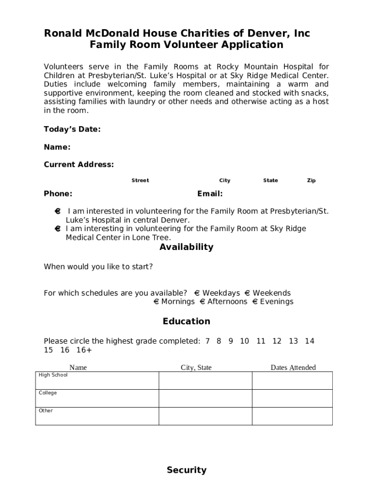 Ronald McDonald House Family Room in Rocky Mountain ... Doc Template | pdfFiller