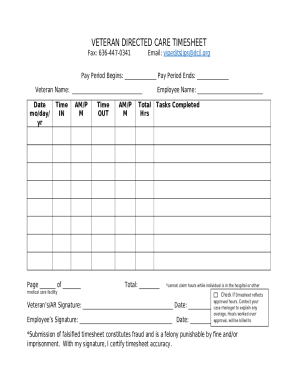Veteran Directed Care Time Sheet Doc Template | pdfFiller