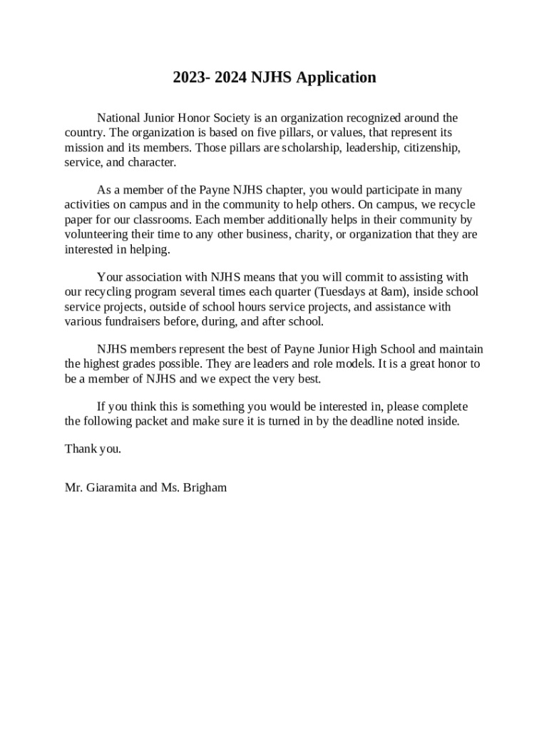 Introducing Our National Junior Honor Society! Doc Template | pdfFiller