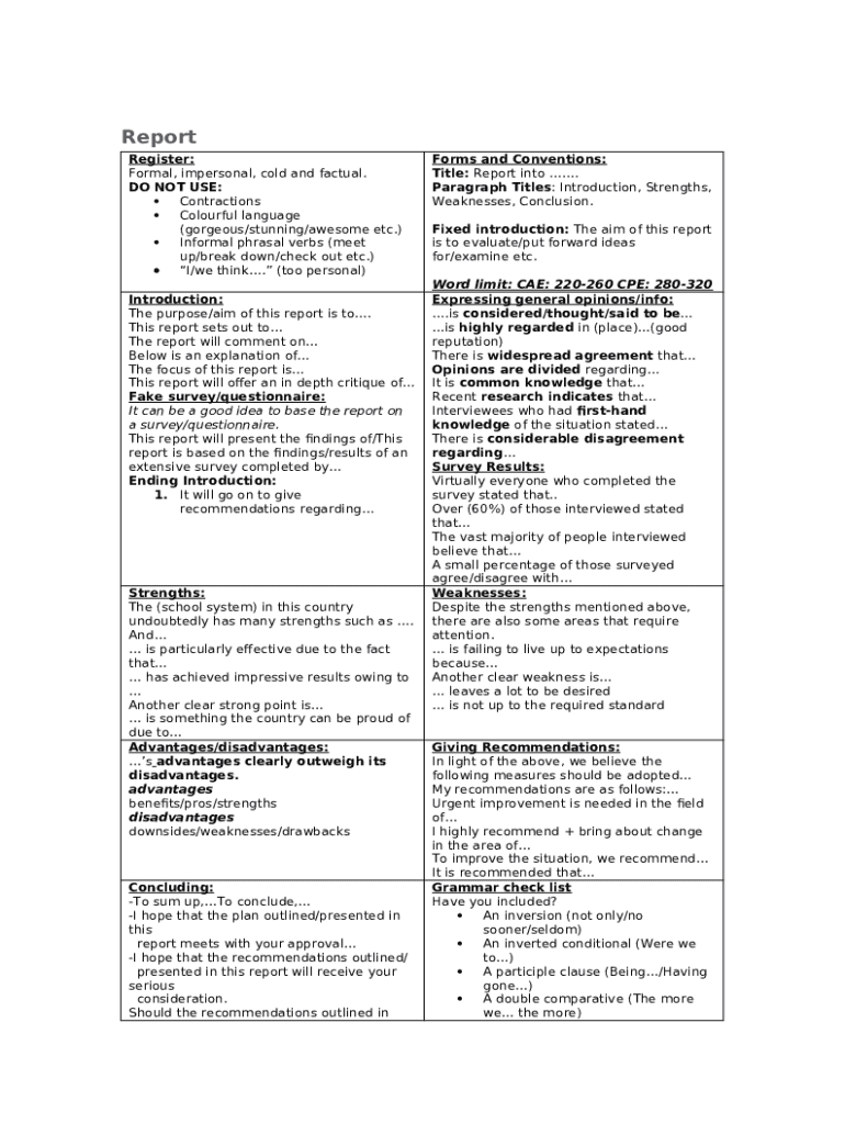 CAE/CPE Report Phrase Sheet 2.0 Doc Template | pdfFiller