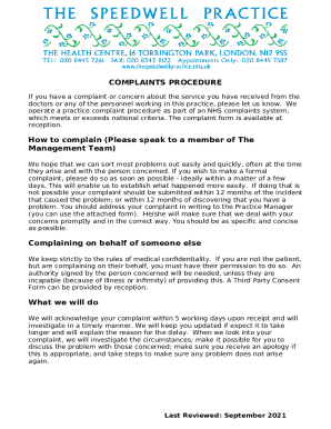 PATIENT COMPLAINT LEAFLET/ - The Doctor's House Doc Template | pdfFiller