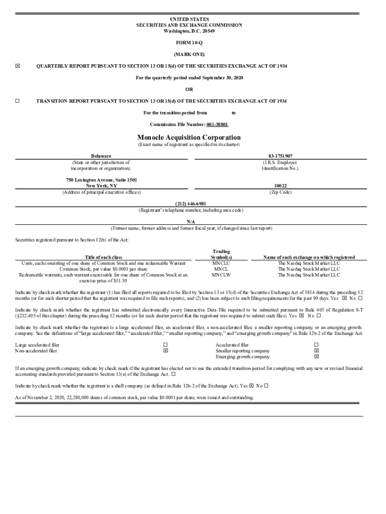 Fillable Online Monocle Acquisition Corporation - Investor Relations ...