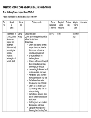 TREETOPS HOSPICE GENERAL RISK ASSESSMENT Doc Template | pdfFiller