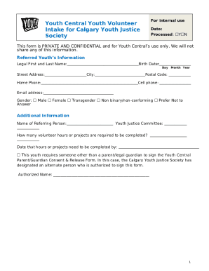 Youth Central Intake (1) Doc Template | pdfFiller