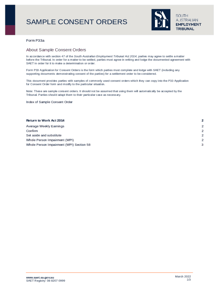 Sample Consent Orders. P33a Doc Template | pdfFiller