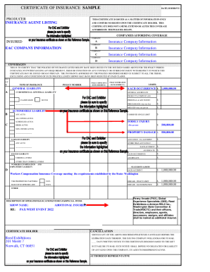 Fillable Online Fillable Online CERTIFICATE OF INSURANCE SAMPLE ... Fax ...