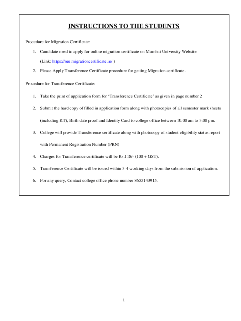 Fillable Online How to apply online for a migration certificate from ...