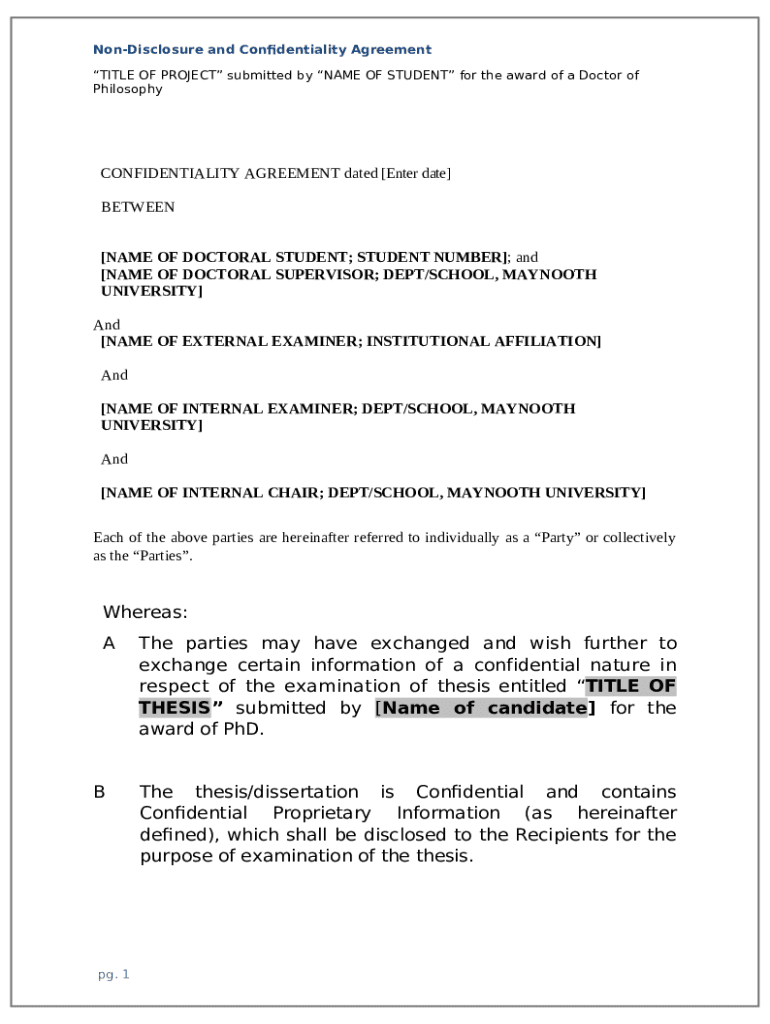 PhD - Non-Disclosure Agreement (NDA) Template Doc Template | pdfFiller