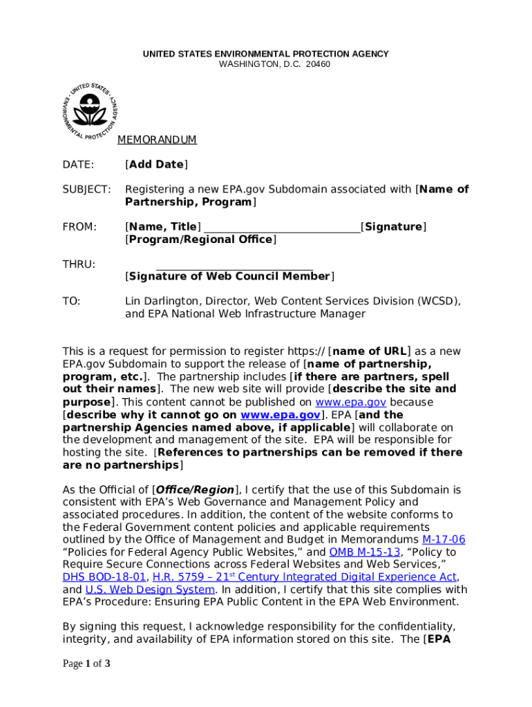 EPA.gov Subdomain Request Ination ( ... Doc Template | pdfFiller