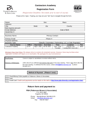 Contractors Academy Registration Doc Template | pdfFiller