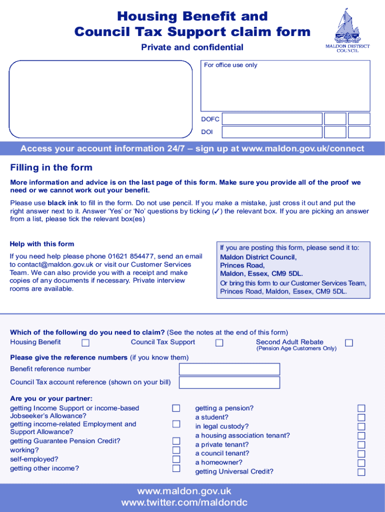 Fillable Online Claim for housing benefit and/or council tax support ...