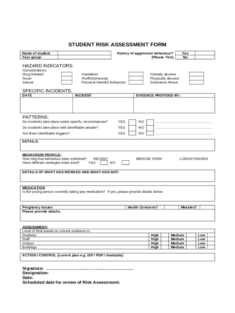 GUIDANCE ON USE OF PUPIL/STUDENT RISK ASSESSMENT Doc Template | pdfFiller