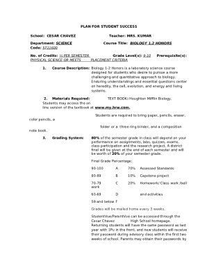 Biology Department Honors Program Ination Sheet: Doc Template | pdfFiller
