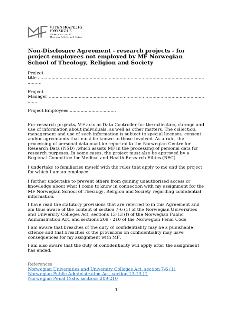 Non-Disclosure Agreement - research projects Doc Template | pdfFiller