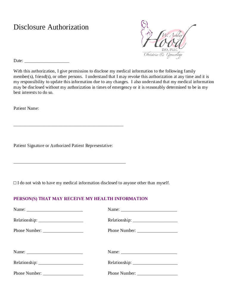 With this authorization, I give permission to disclose my medical ...