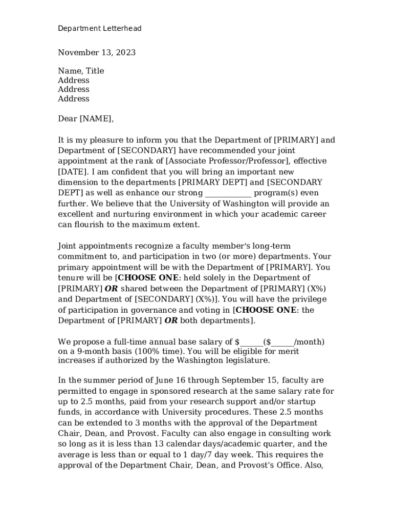 Joint and Secondary Joint Appointment Approval Doc Template | pdfFiller