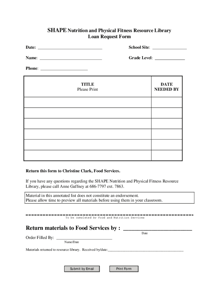 Fillable Online SHAPE Nutrition and Physical Fitness Resource Library ... Fax Email Print ...