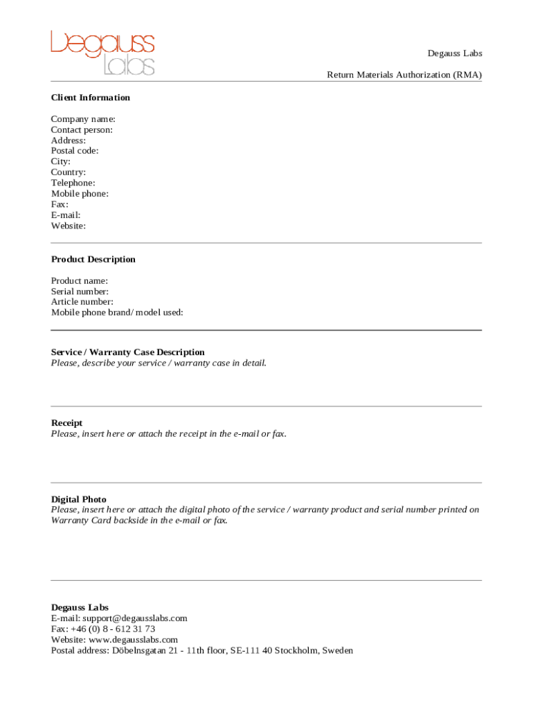 Download RMA- Doc Template | pdfFiller