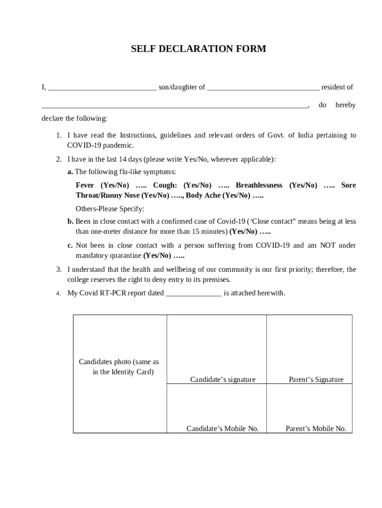 SLEF DECLARATION -1 (2) Doc Template | pdfFiller