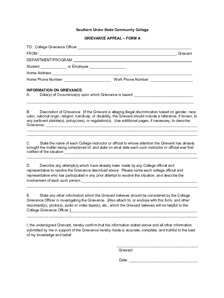 Fillable Online GRIEVANCE APPEALFORM C Fax Email Print - pdfFiller