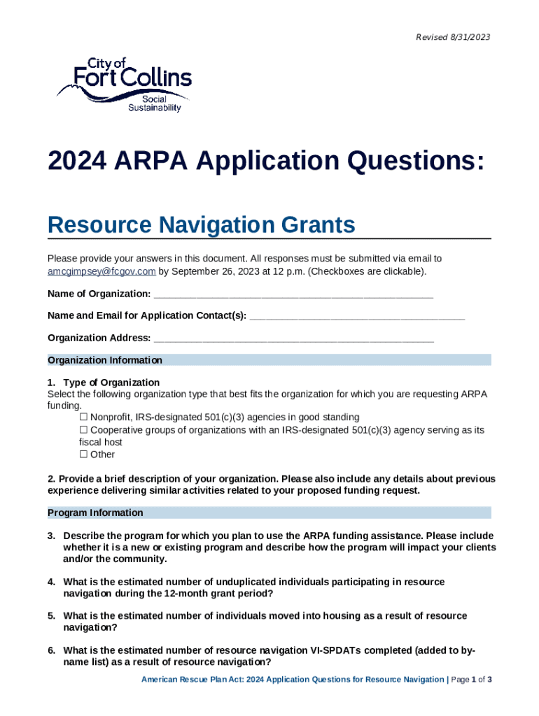 2024 ARPA Application Questions: Resource Navigation ... Doc Template ...
